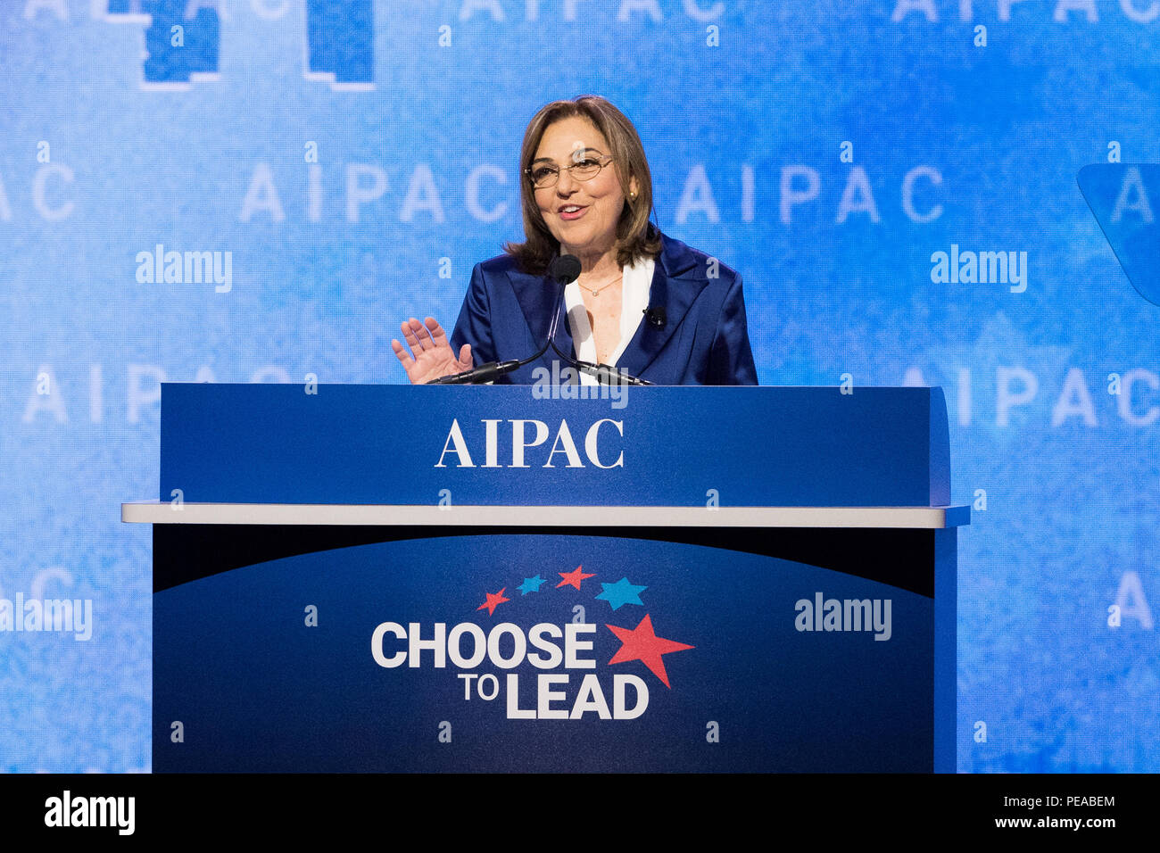Lillian Pinkus, President of Board of Directors of AIPAC, speaking at ...