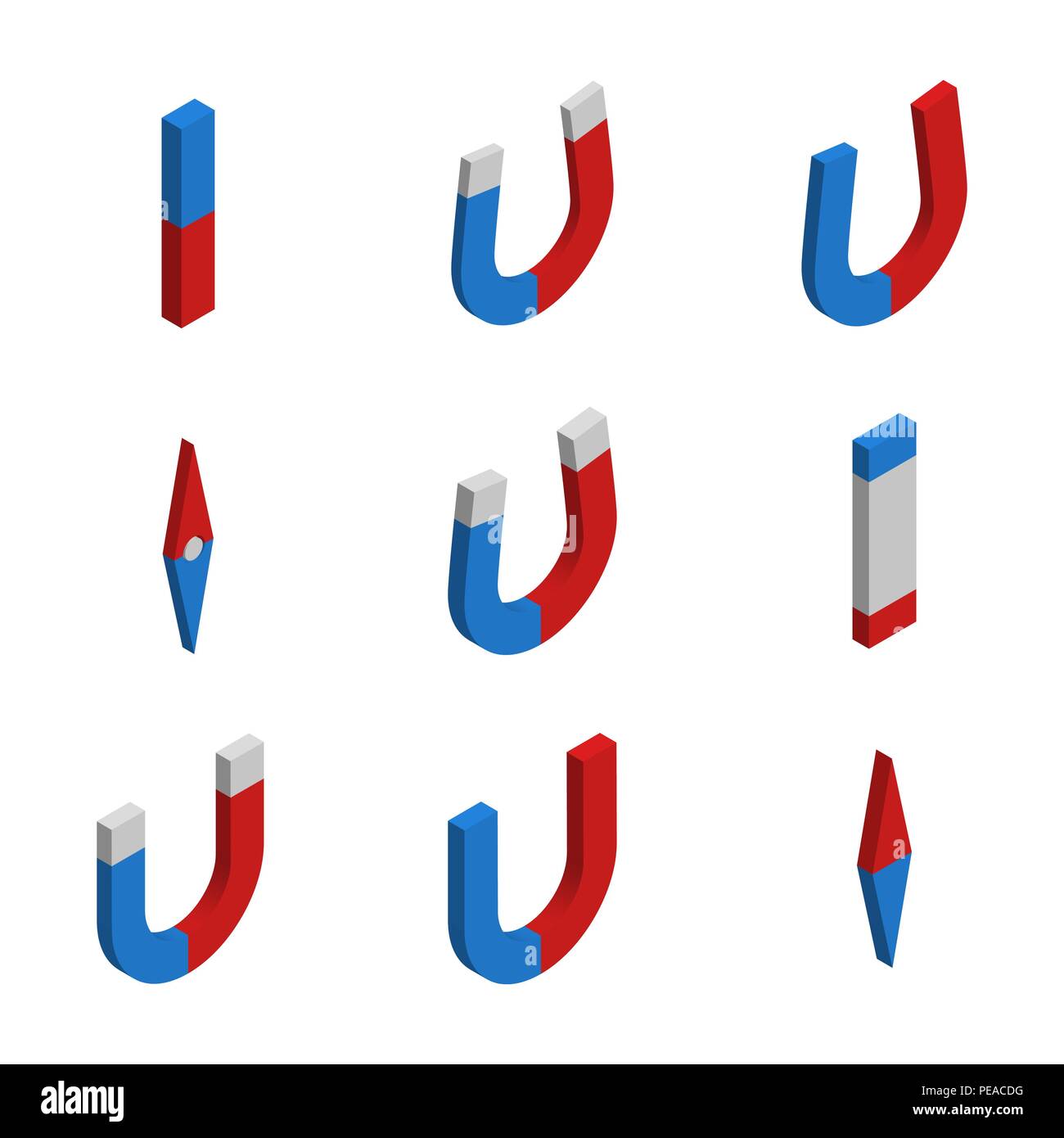 Set of different magnets isolated on white background. Flat 3d ...