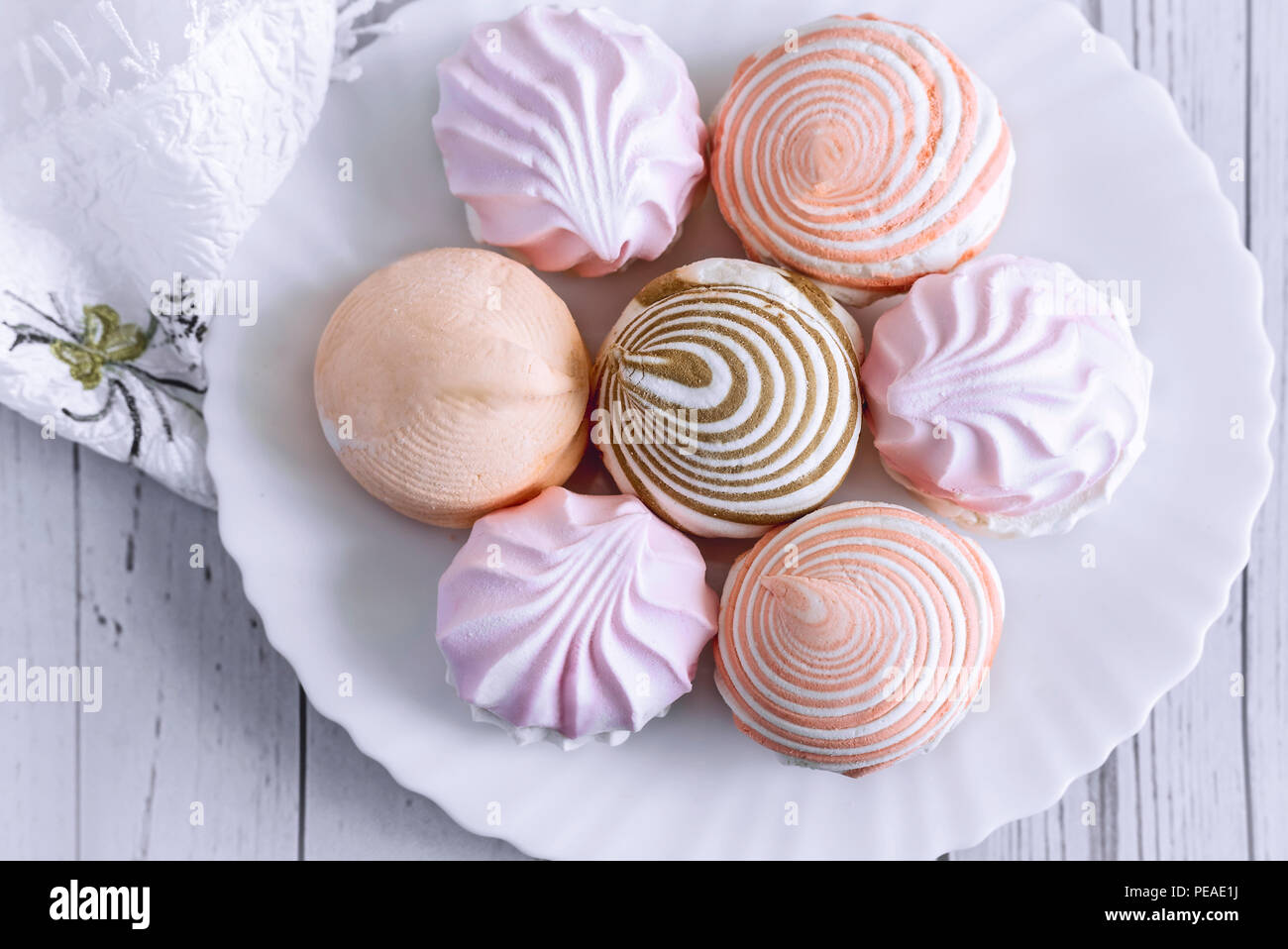 Marshmallows of different varieties on a plate Stock Photo - Alamy