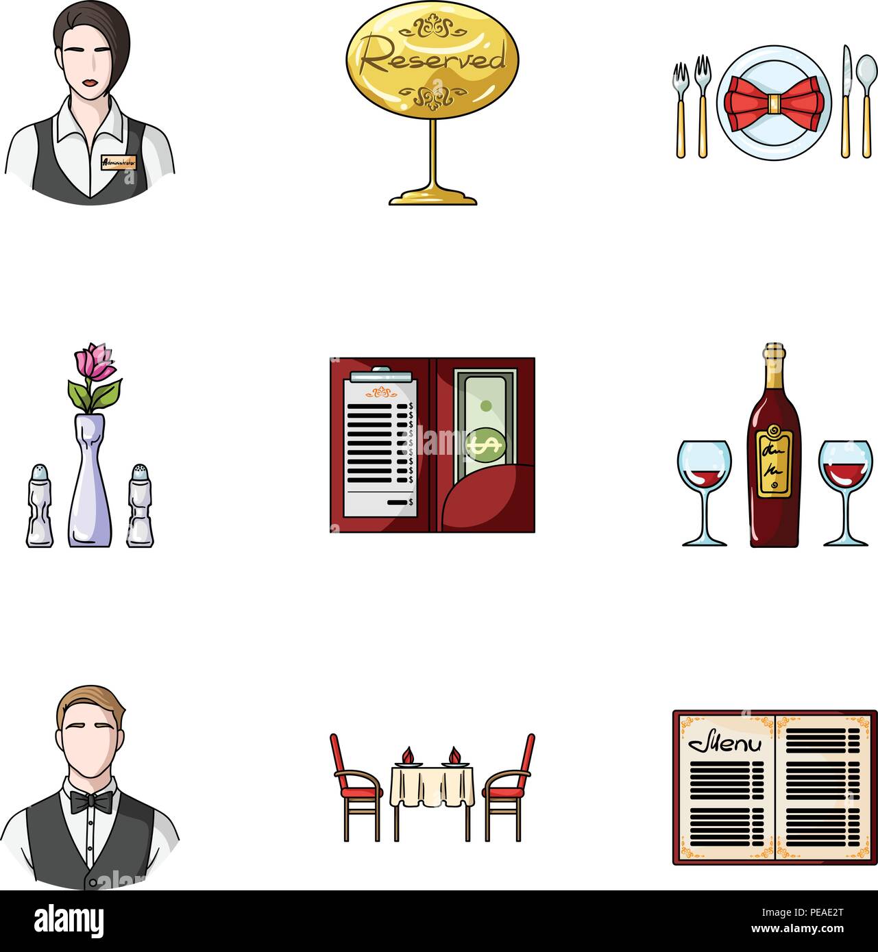Restaurant set icons in cartoon design. Big collection of restaurant ...
