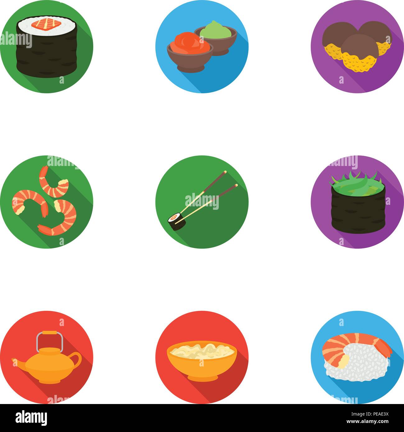 Sushi set icons in flat style. Big collection of sushi vector symbol ...
