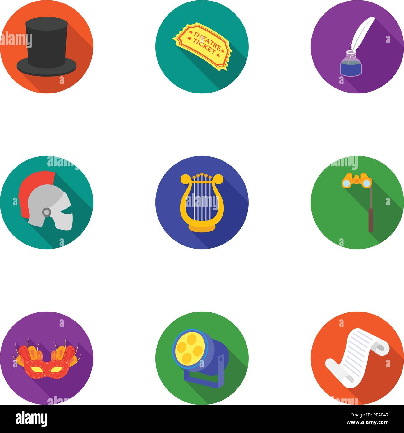 Theater set icons in flat style. Big collection of theater vector ...