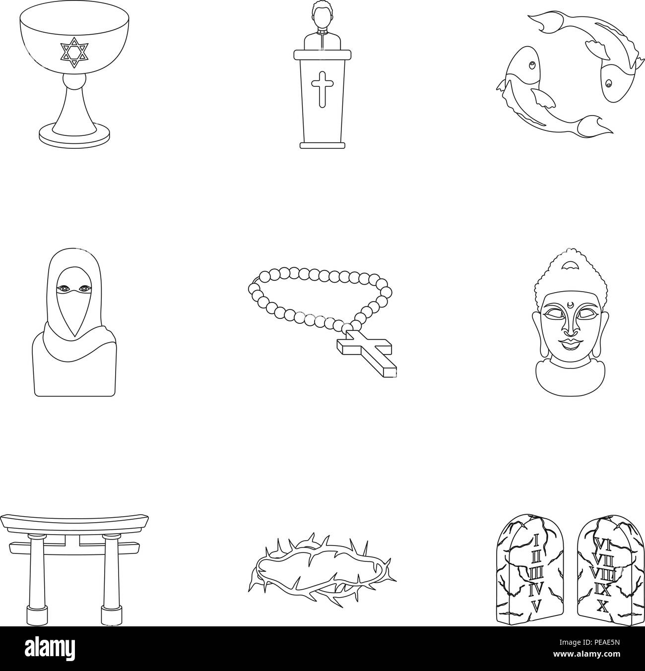 Religion set icons in outline style. Big collection of religion vector ...