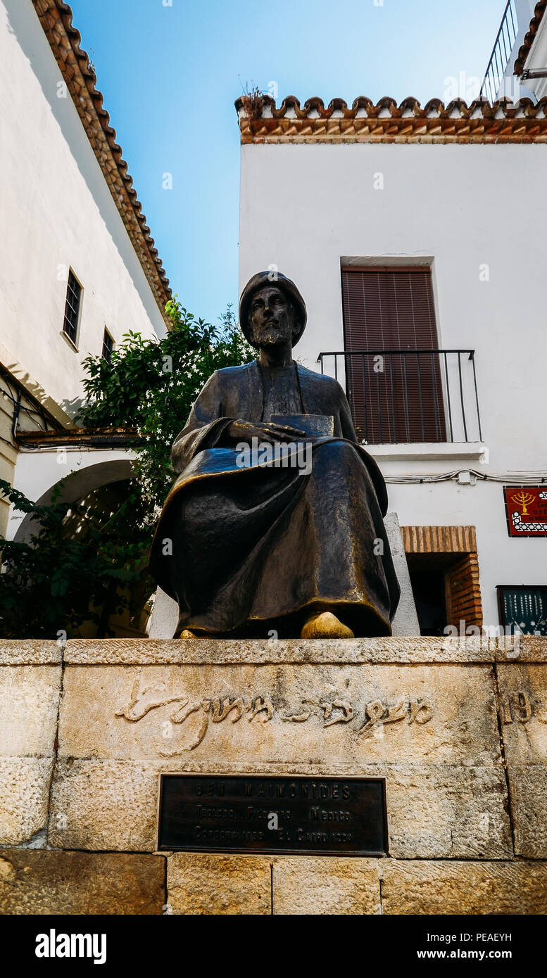 Cordoba, Spain - July 13, 2018: Bronze statue of Maimonides, 1135 ...