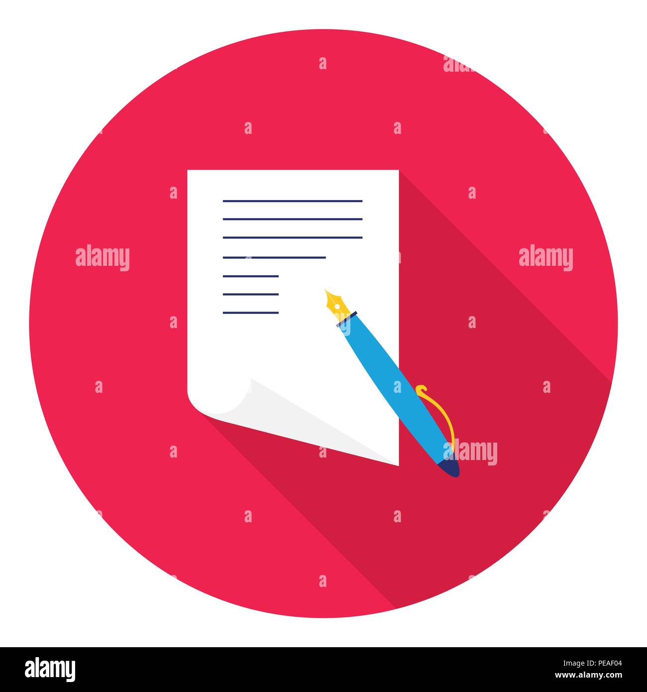 Paper and pen icon in flat style isolated on white background. School ...