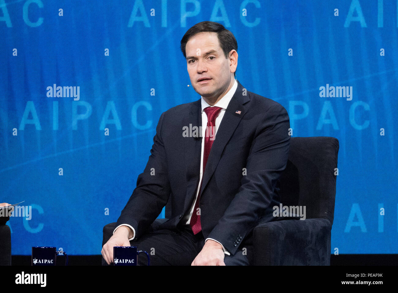 Marco Rubio, US Senator (R) from Florida, speaking at the AIPAC ...