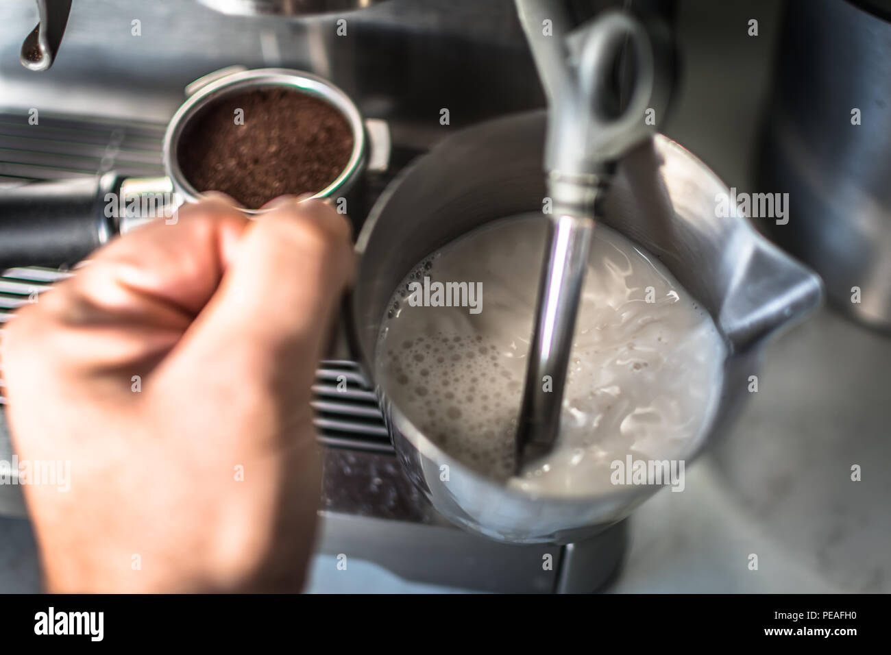 Making a cup of freshly ground coffee Stock Photo - Alamy