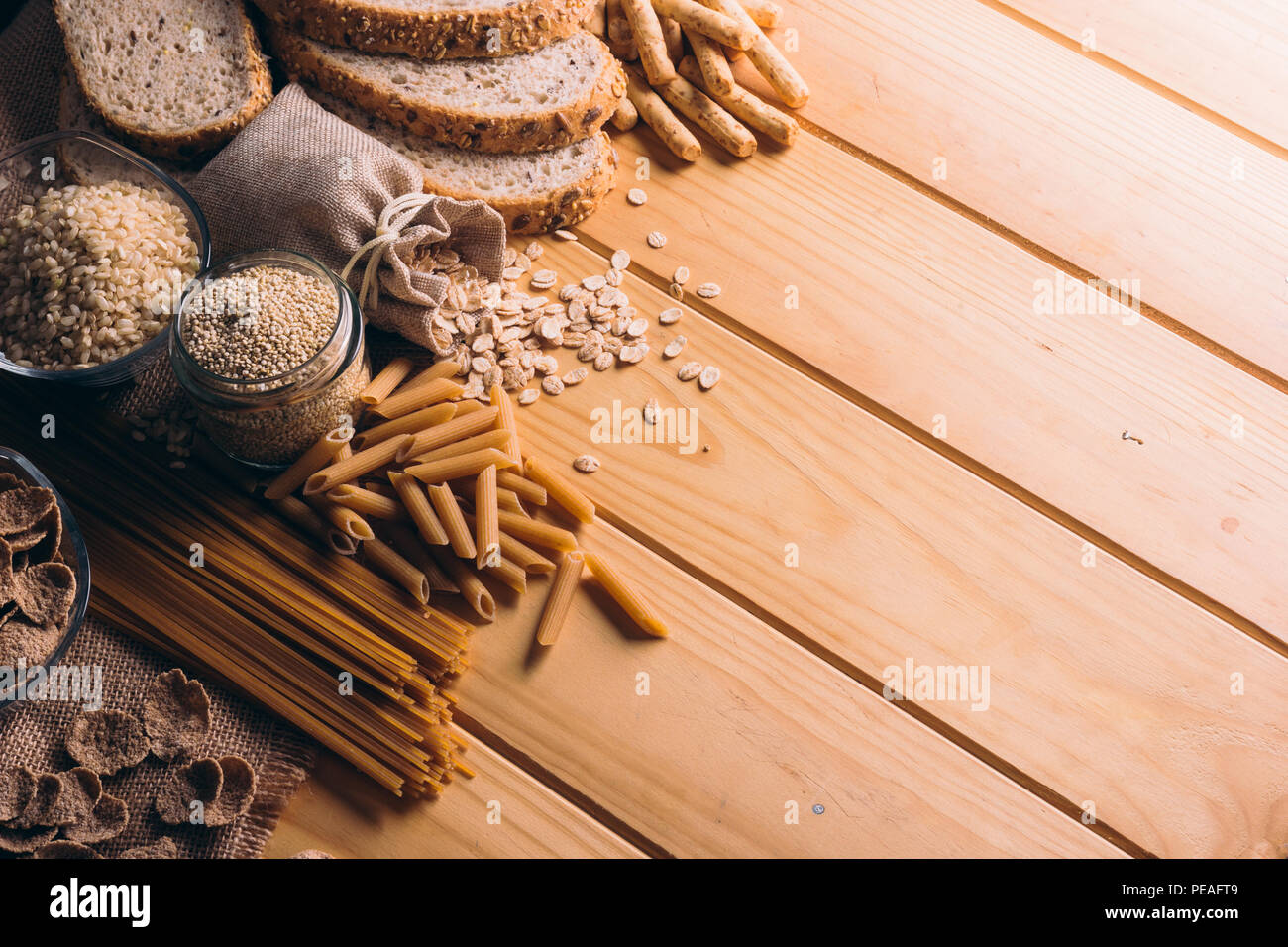 Frame with best know Whole-grain foods on a wooden table Stock Photo ...
