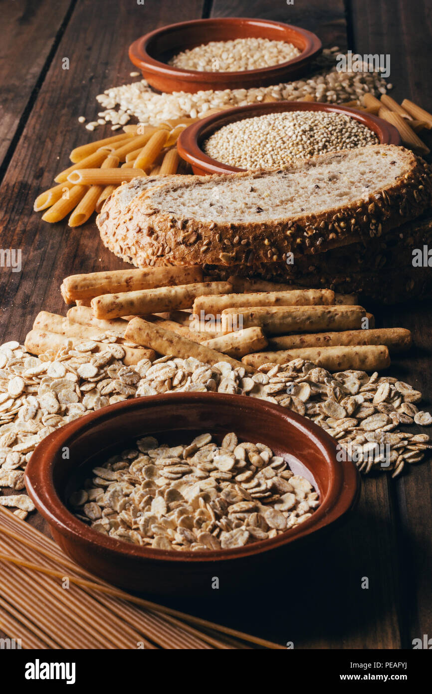 Wholegrain foods, with high fiber content Stock Photo - Alamy