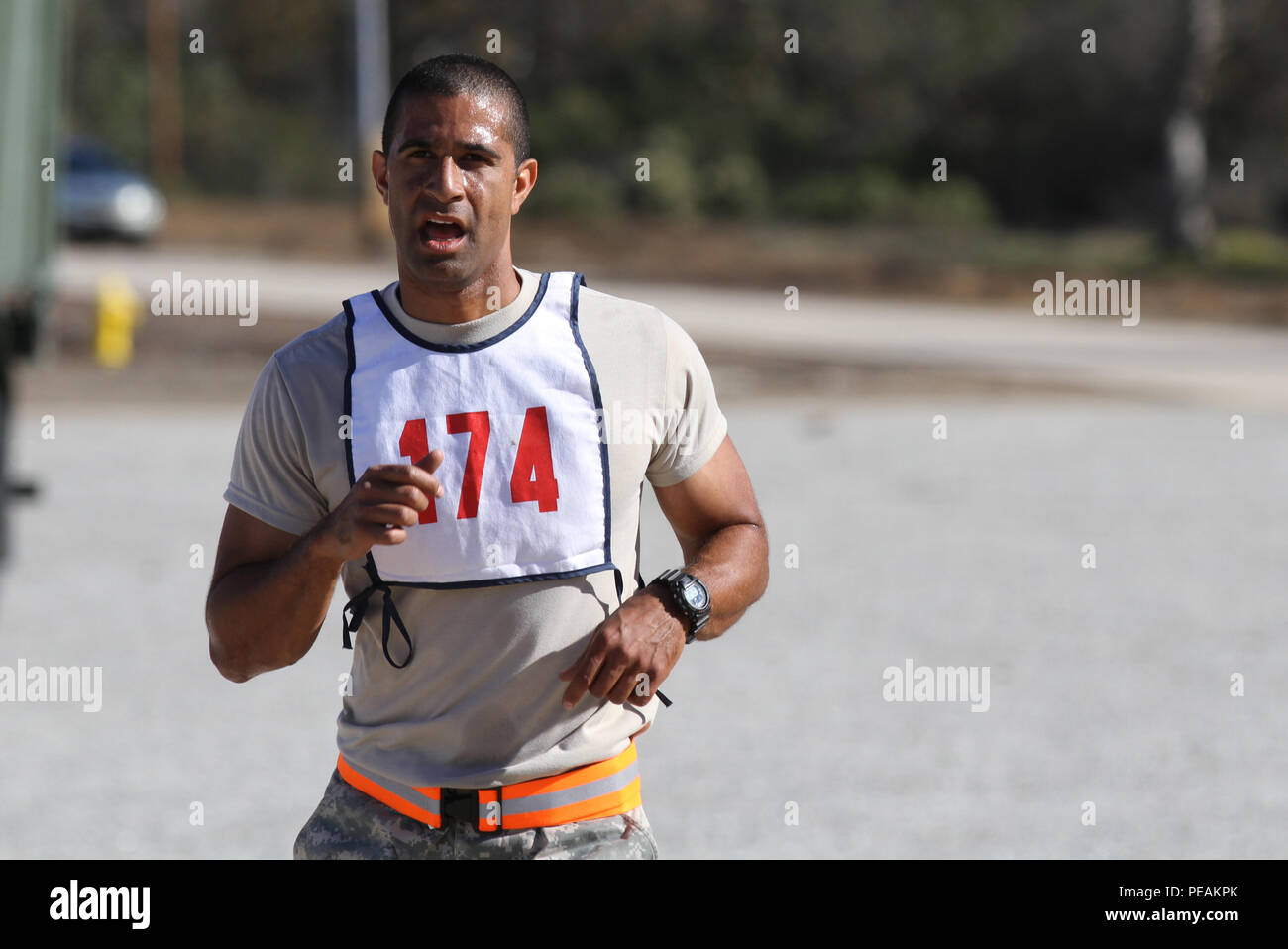 Sgt. Paul South, 1st Battalion, 144th Field Artillery, sweats out the ...