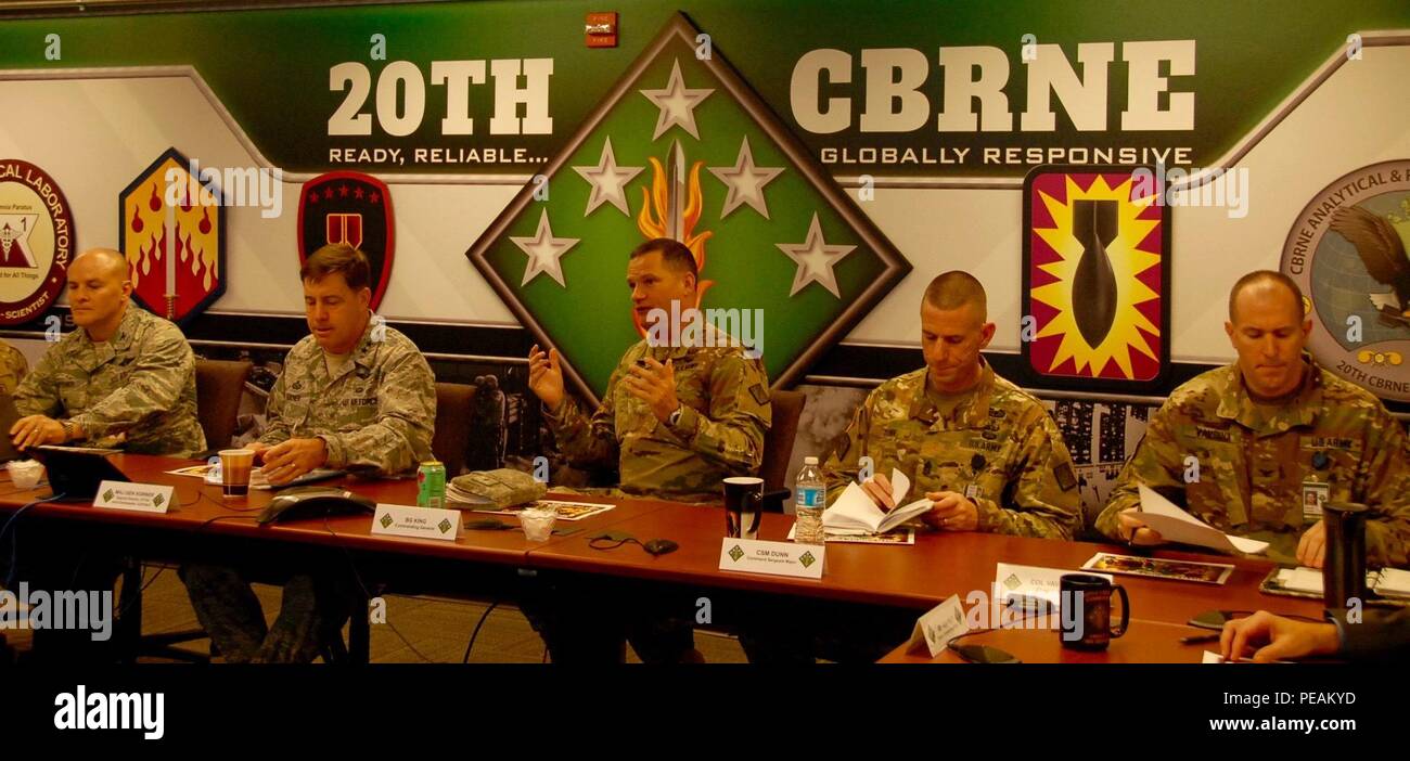 Air Force Maj. Gen. John P. Horner received an overview of the 20th CBRNE Command from Brig. Gen ...