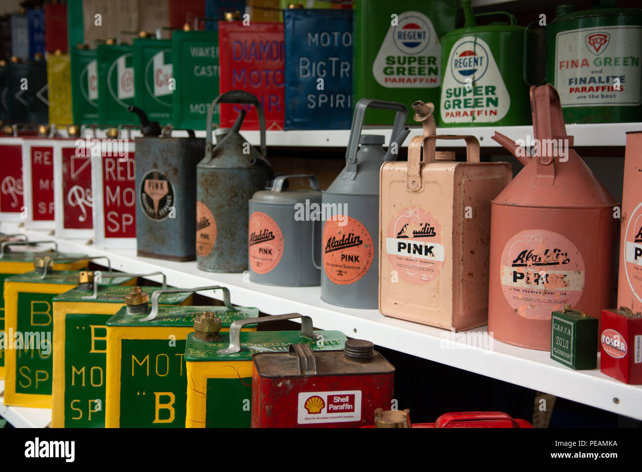Restored old and vintage oil cans on display at the Ellingham and ...