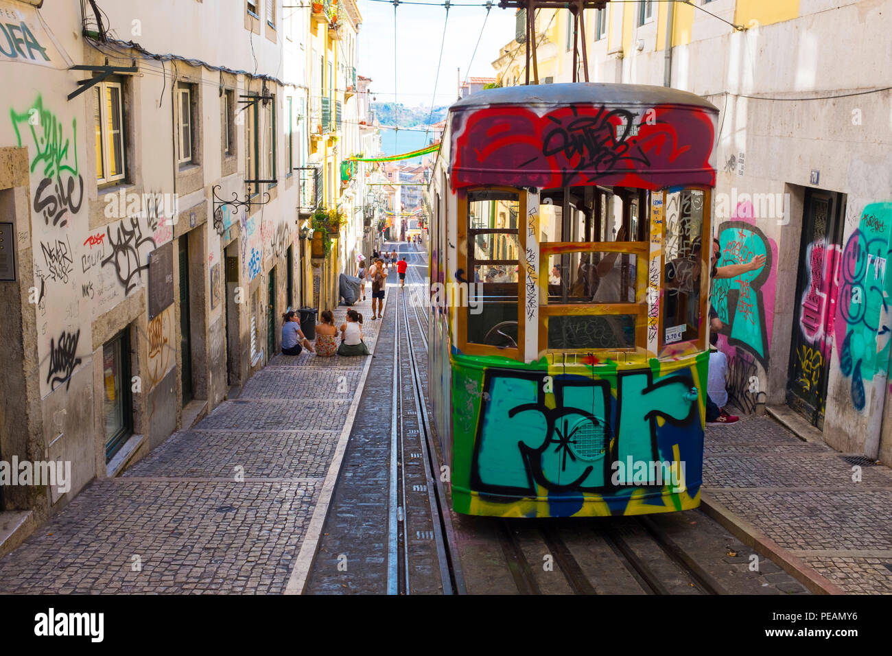 Ascensor da Bica, Bica Funicular, Lisbon, Portugal Stock Photo - Alamy
