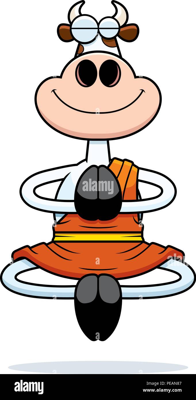 A cartoon illustration of a cow monk smiling and meditating Stock ...