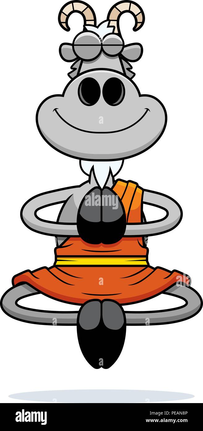 A cartoon illustration of a goat monk smiling and meditating Stock ...