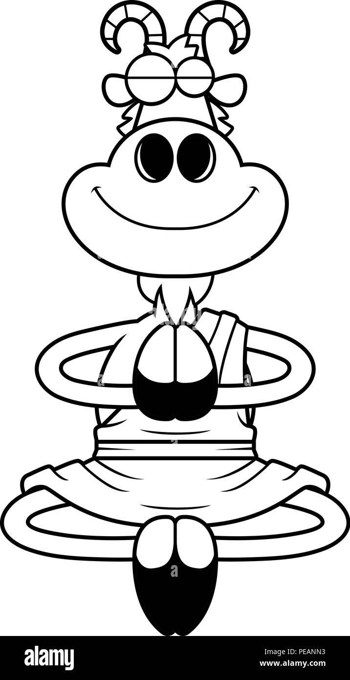 A cartoon illustration of a goat monk smiling and meditating Stock ...