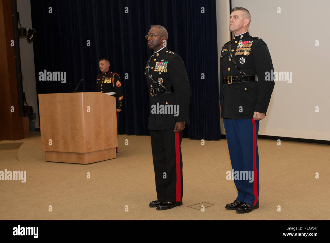 U.S. Marine Corps Col. Phillip Boggs, the hosting official, stands at ...