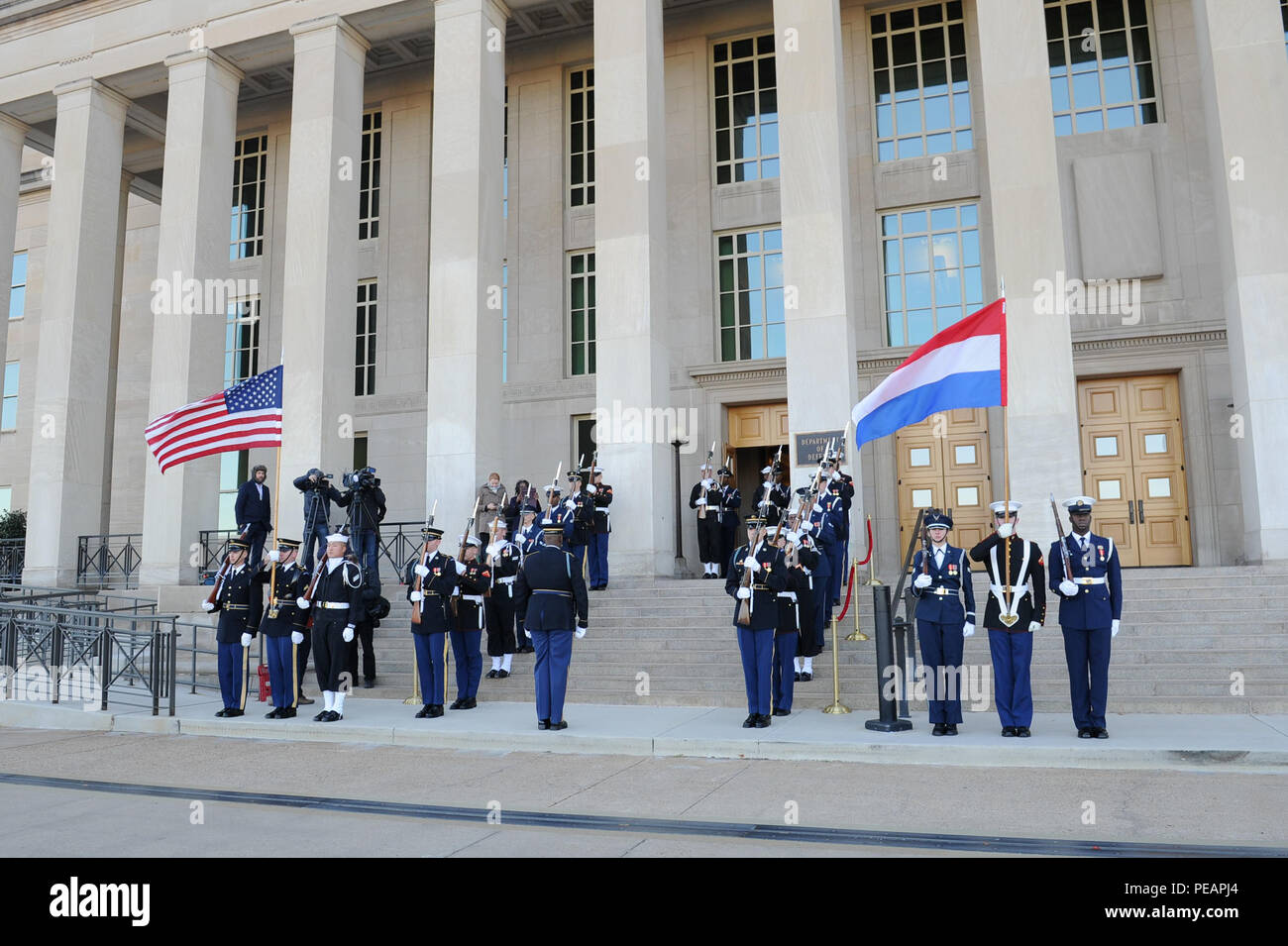 U.S. service members participate in an Armed Forces Full Honor Cordon ...