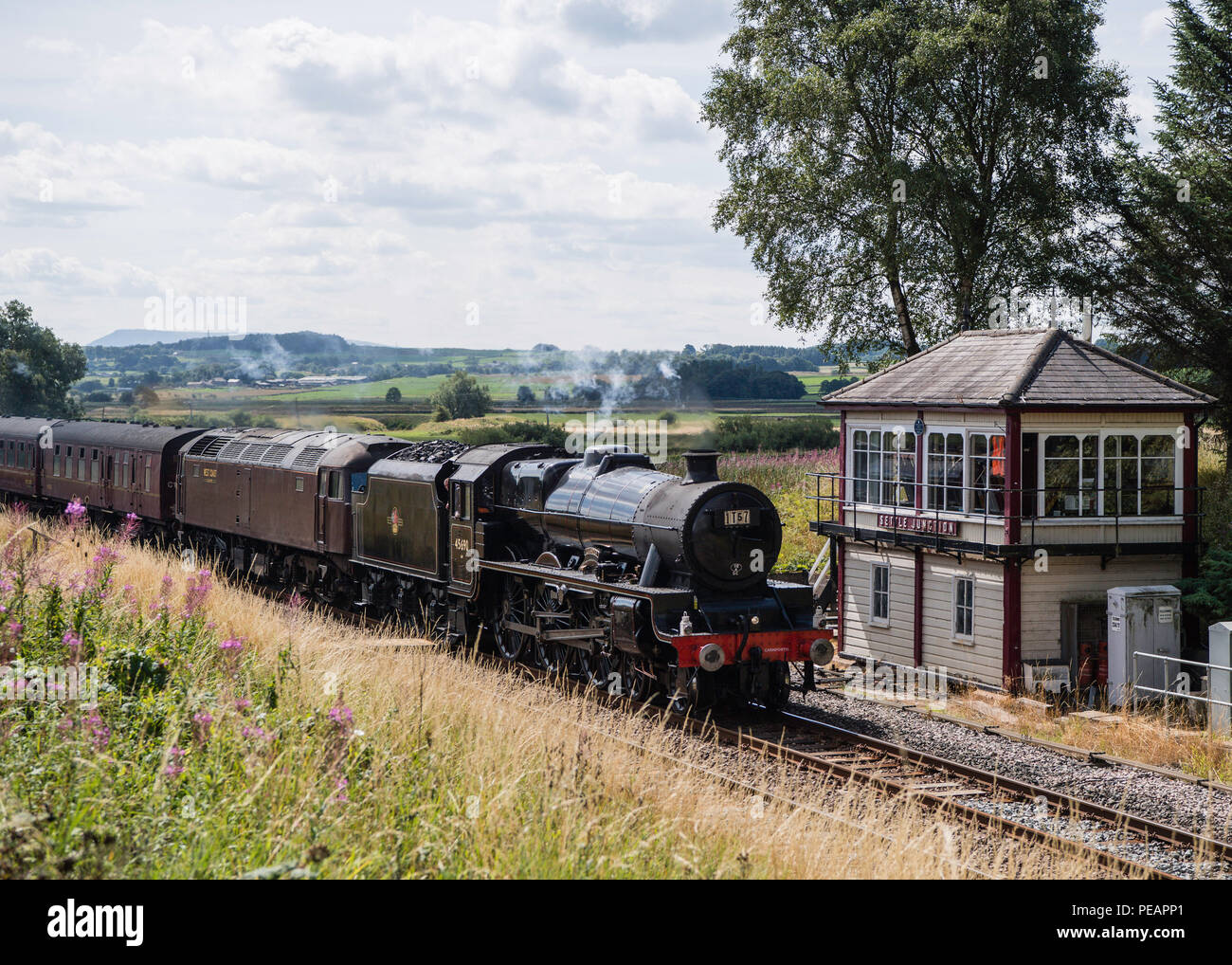 LMS Jubilee Class 5690 Leander at Settle Junction as 1T57 on 11 August ...