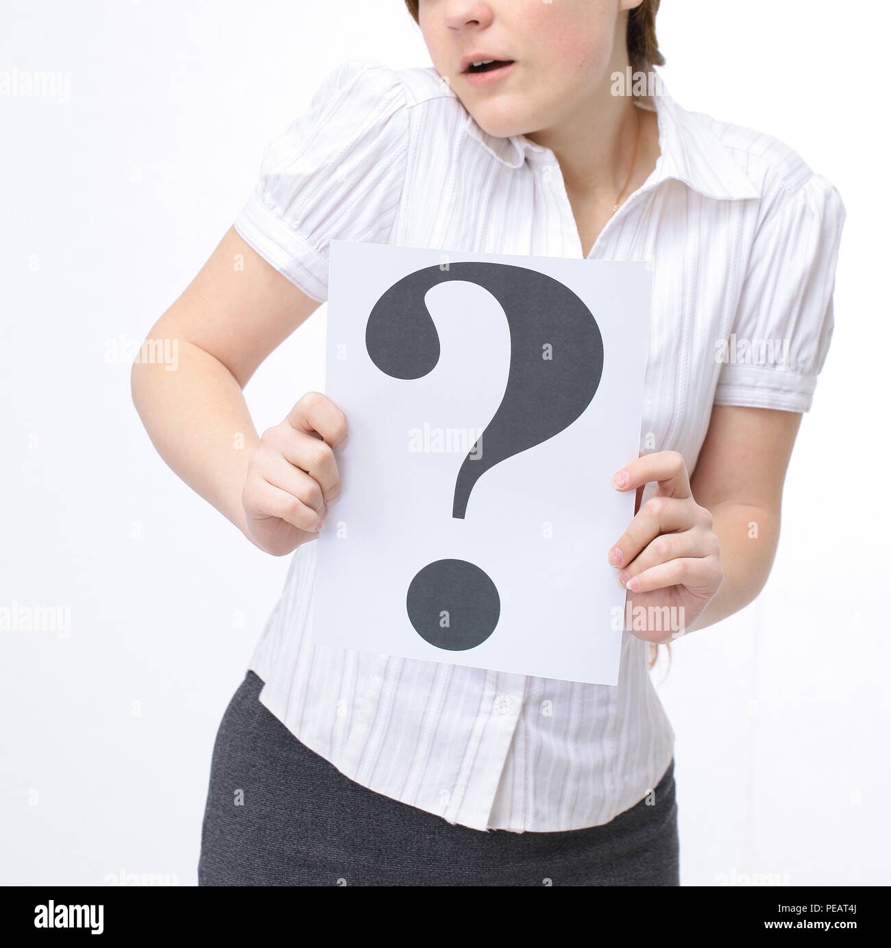 modern young woman showing a question mark Stock Photo - Alamy