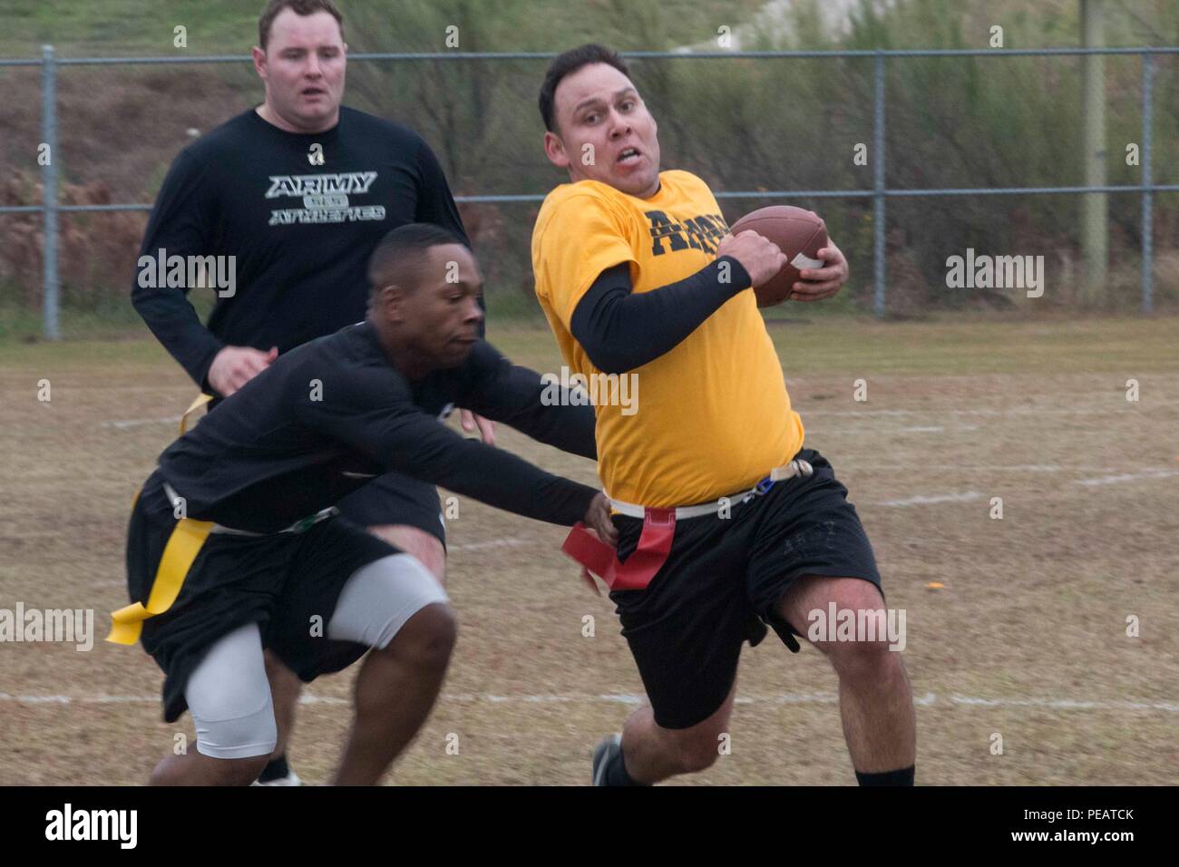 Sprinting for the first down, a receiver with the 215th Brigade Support ...