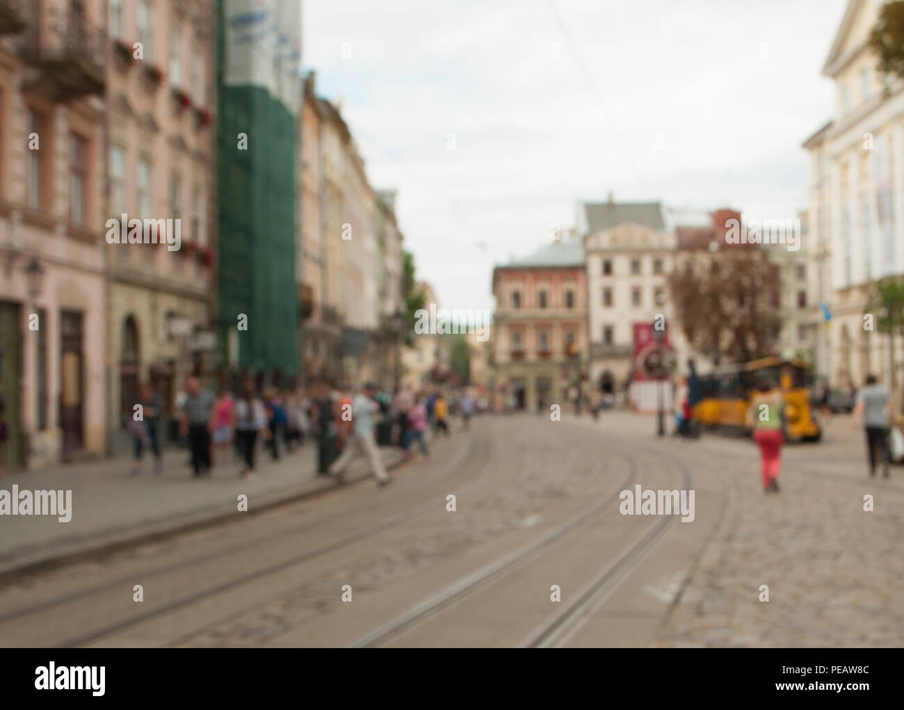 Blurred view of an old european square in a small magical town Stock ...