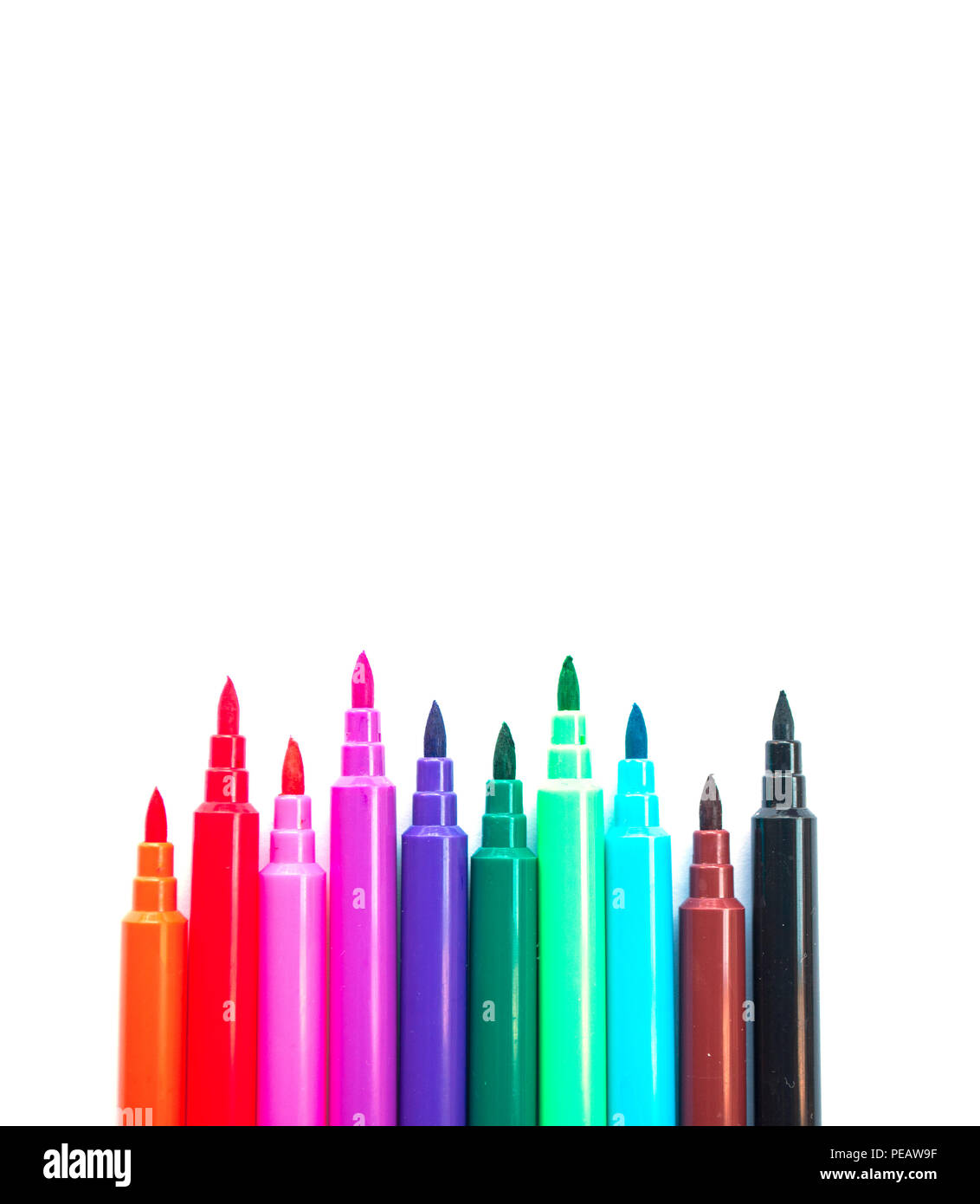 Colorful marker pen set isolated on white background with copyspace ...