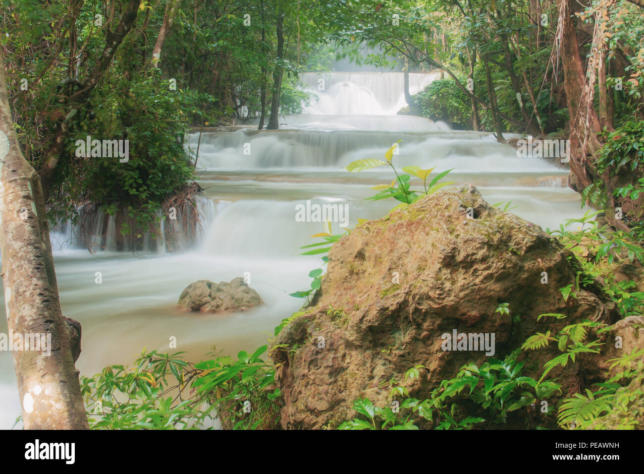 Waterfall with beautiful in the spring and stone of natural Stock Photo ...