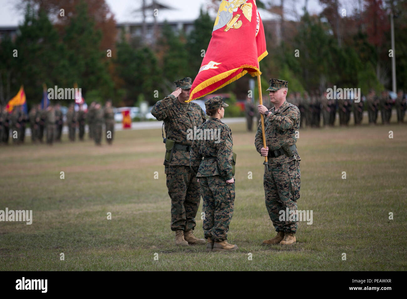 Lt. Col. David Morris passes the battalion colors to Lt. Col. Lauren ...