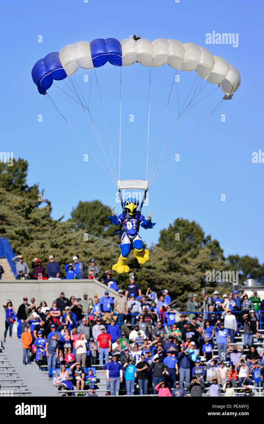 The U.S. Air Force Academy mascot, The Bird, drops into Falcon Stadium ...