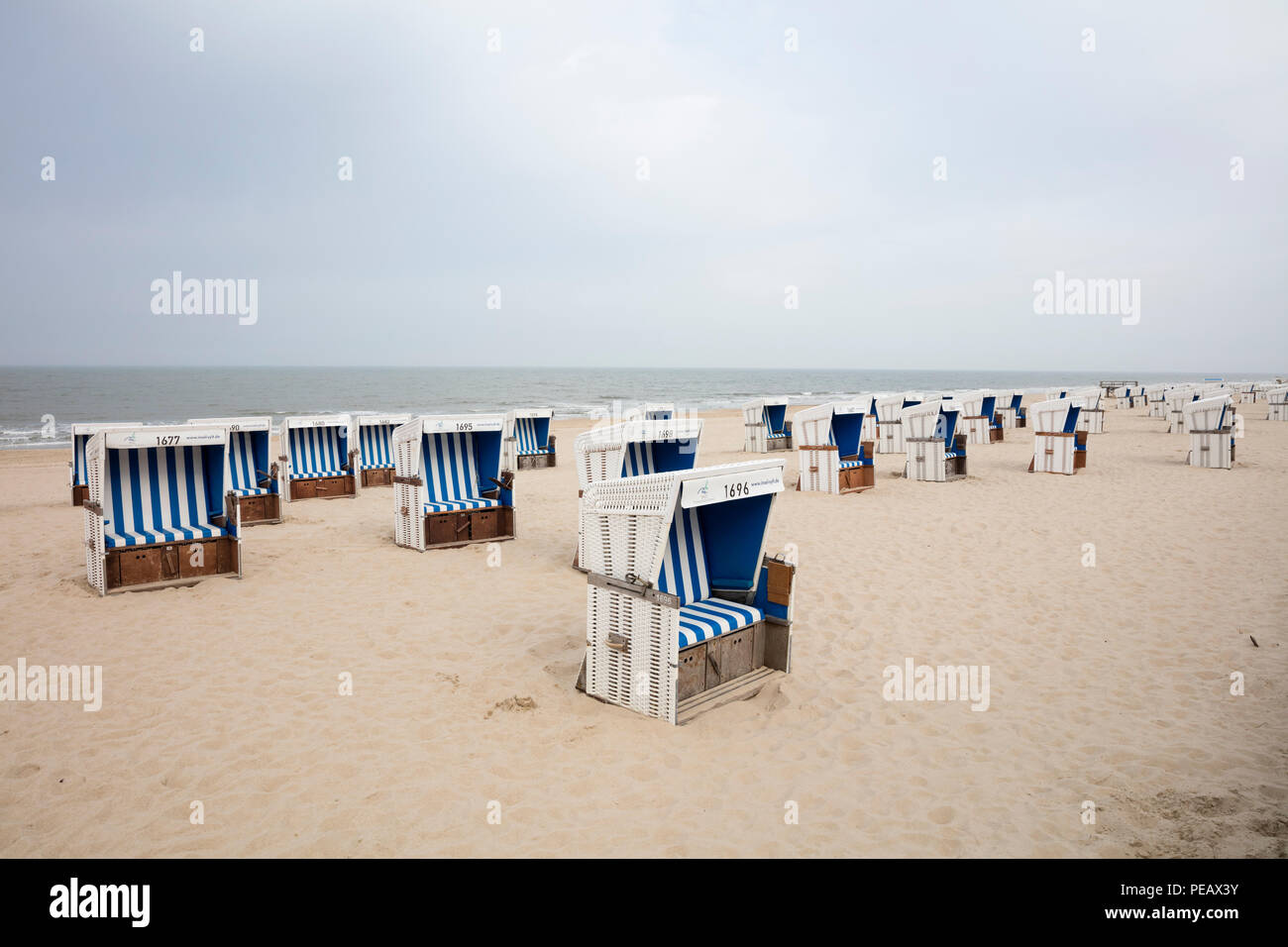 Beach chairs at the coast, Sylt, North Frisian Island, North Frisia ...