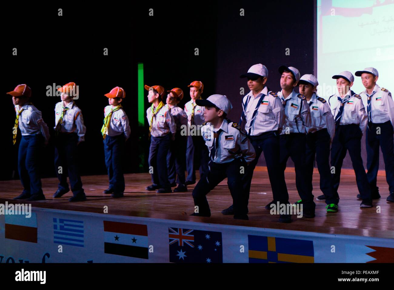 A Kuwaiti Boy Scouts troop performs a song and dance at Masoud Bin ...