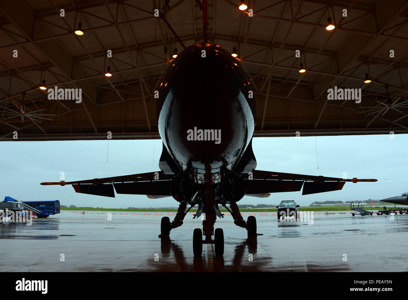 Blue Angels F-18 Hornet No. 7 sits in the hangar at the 134th Air ...