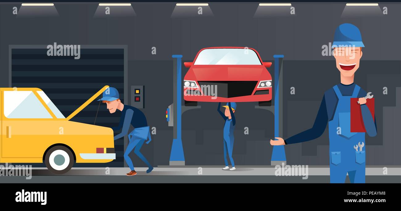 Cartoon of man fixing car hi-res stock photography and images - Alamy