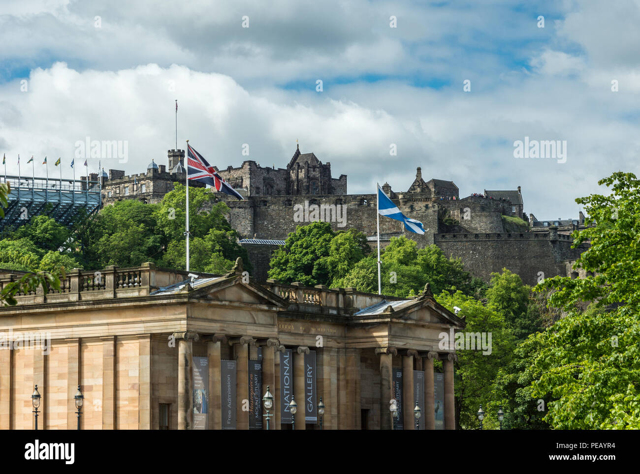 Edinburgh, Scotland, UK - June 13, 2012: Castle of Edinburgh towers ...