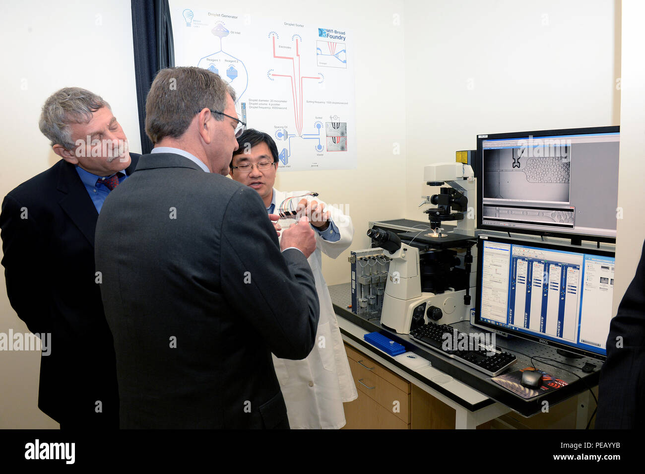 Secretary of Defense Ash Carter takes a tour of the Broad Institute of ...