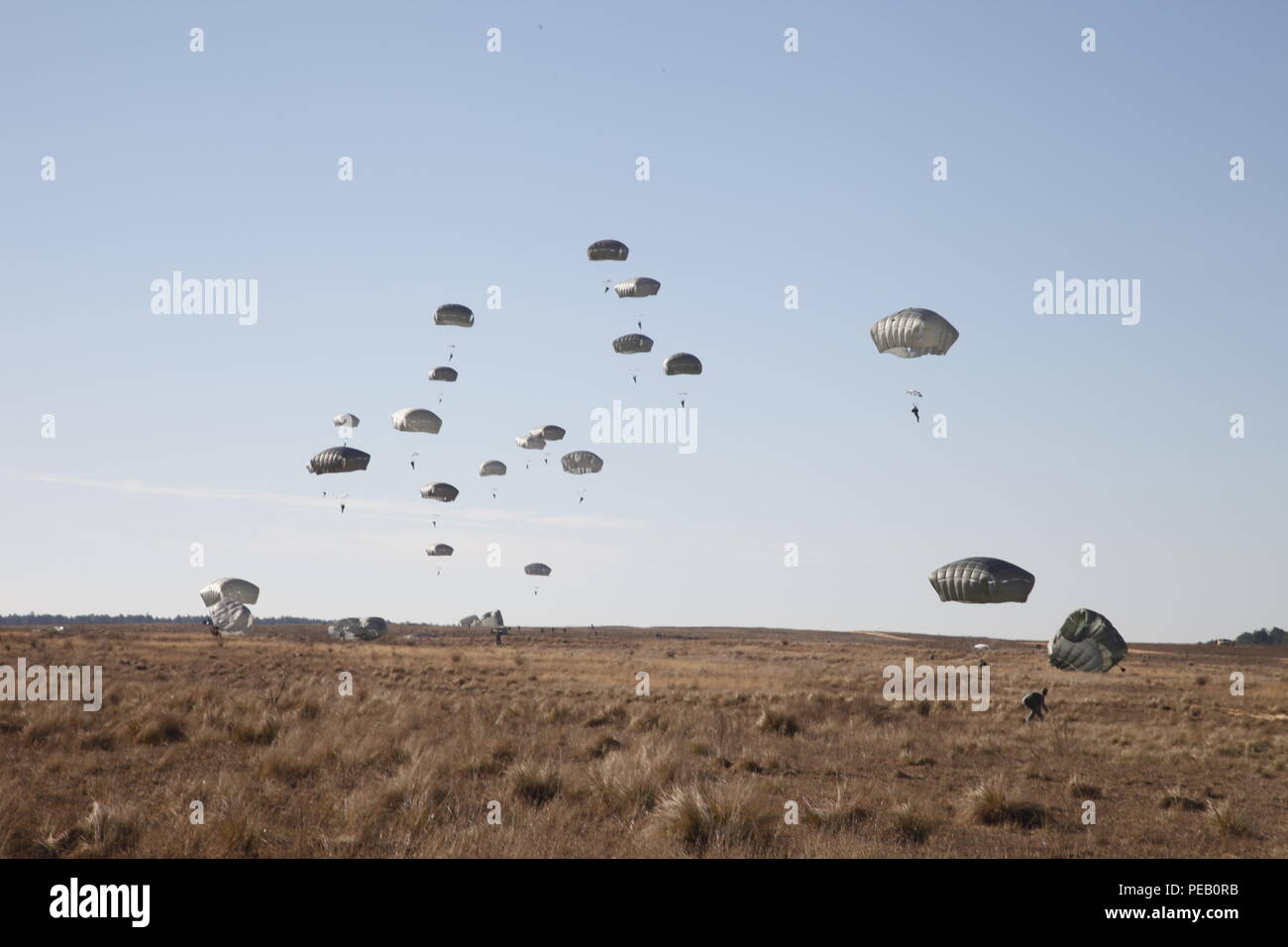 U.S. Army paratroopers land on Sicily Drop Zone during an airborne ...