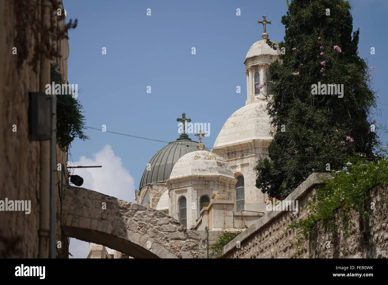 Crosses on churches in the Christian quarter of the Old City of ...