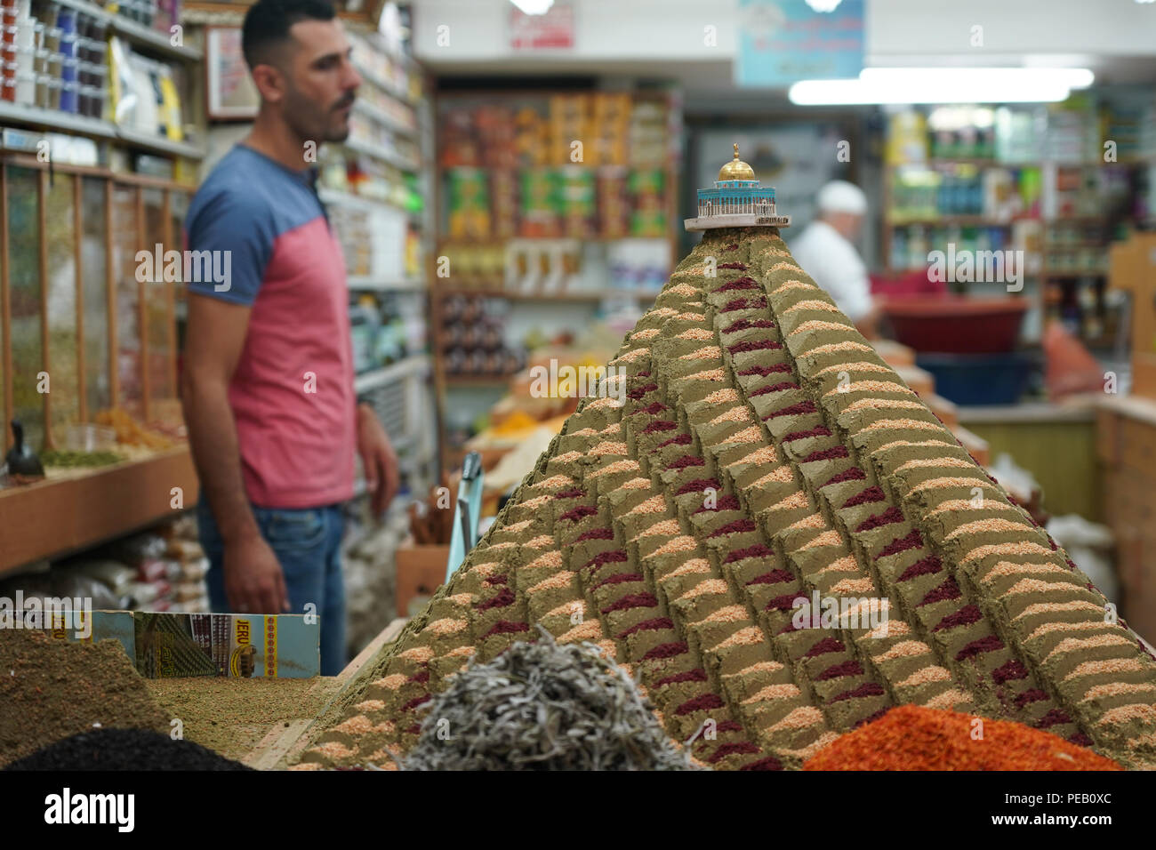 A model made of spices with the Dome of the Rock on top in a shop in ...