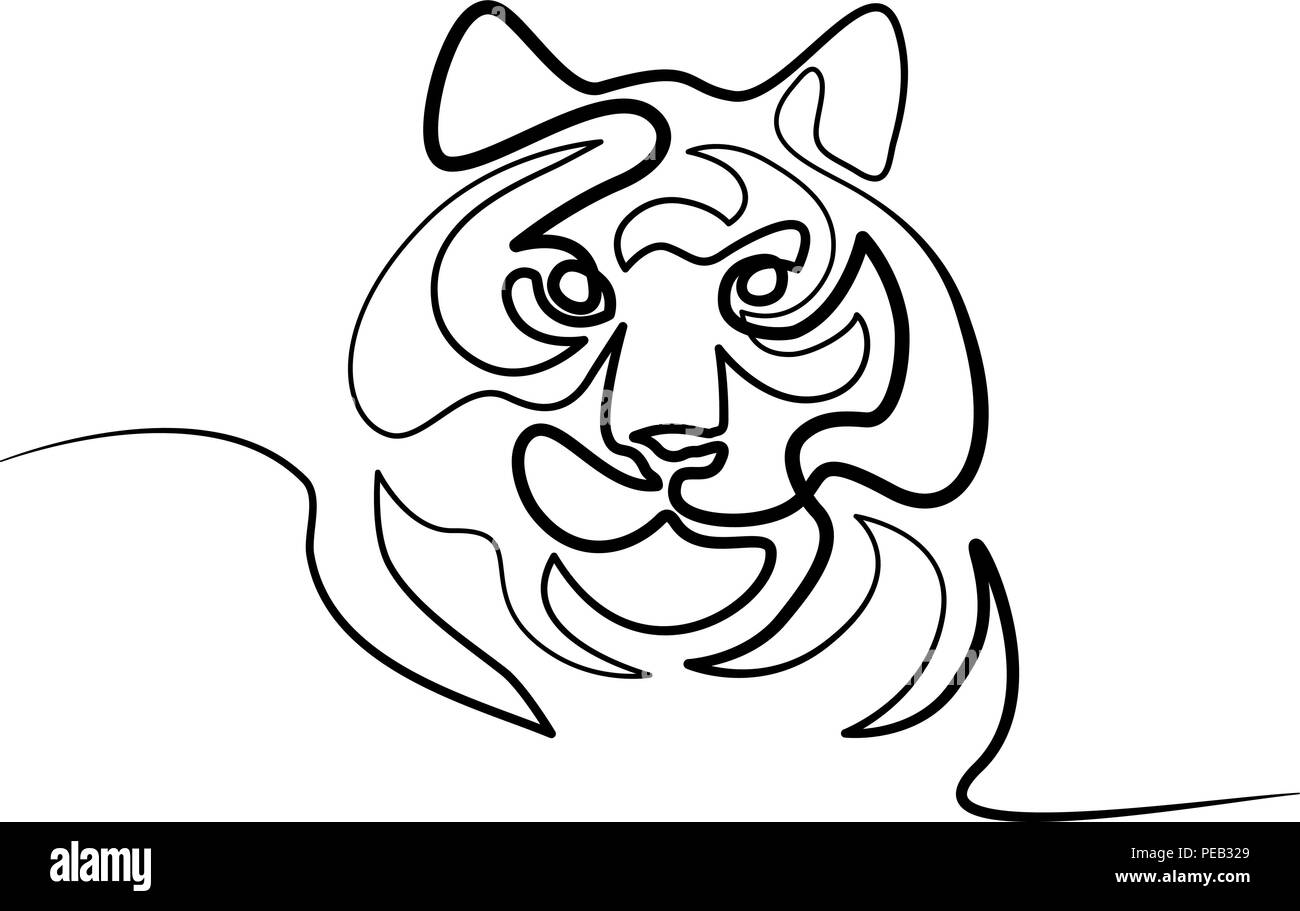 Continuous one line drawing. Tiger silhouette symbol. Logo of the Tiger ...