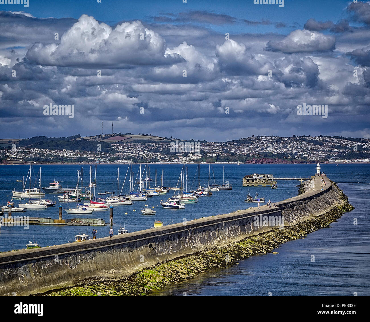 GB - DEVON: Brixham Harbour and Breakwater Lighthouse (HDR-image Stock ...