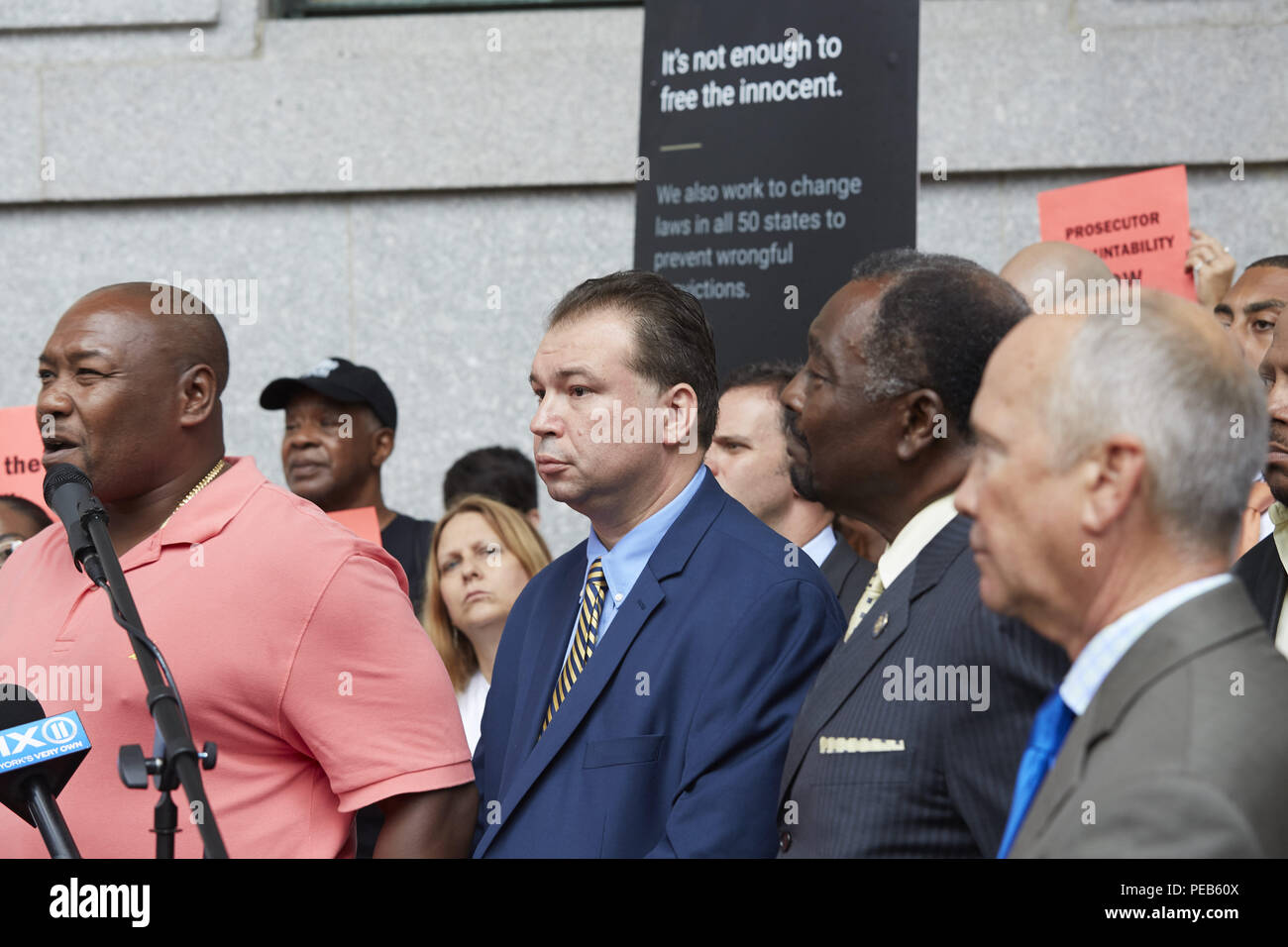 New York, New York, USA. 13th Aug, 2018. Exoneree DERRICK HAMILTON ...