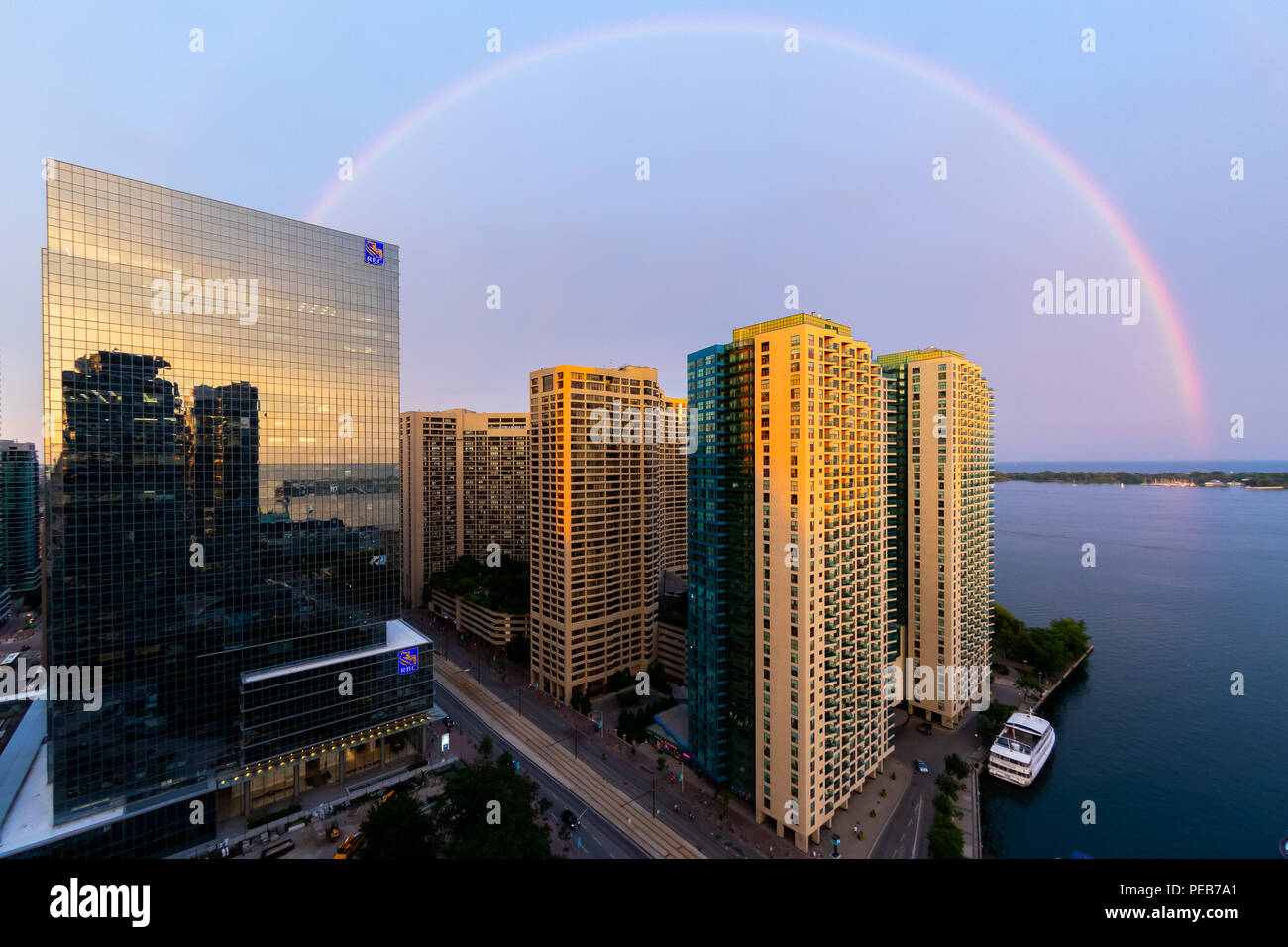 Toronto, Canada. 13th August 2018. A rainbow appears during sunset in ...