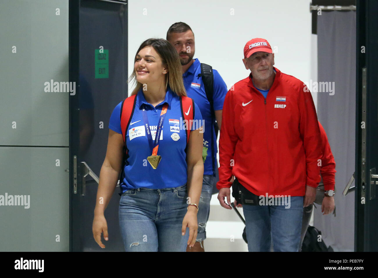 Zagreb, Croatia. 13th Aug, 2018. Sandra Perkovic (front) of Croatia ...