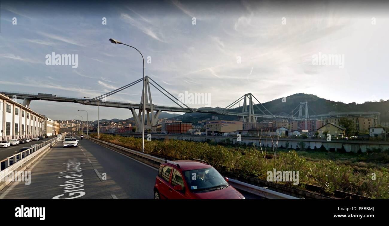 Viaduct Polcevera, known as the Morandi bridge, as it was before the ...