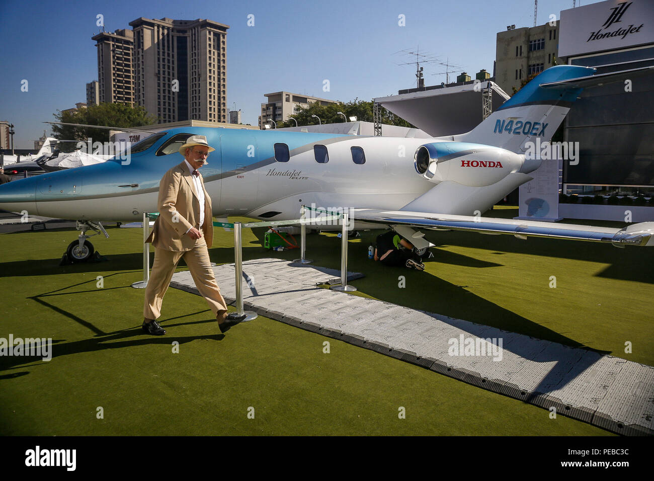 Sao Paulo, Brazil. 14th Aug, 2018. aircraft is seen at LABACE Expo in ...