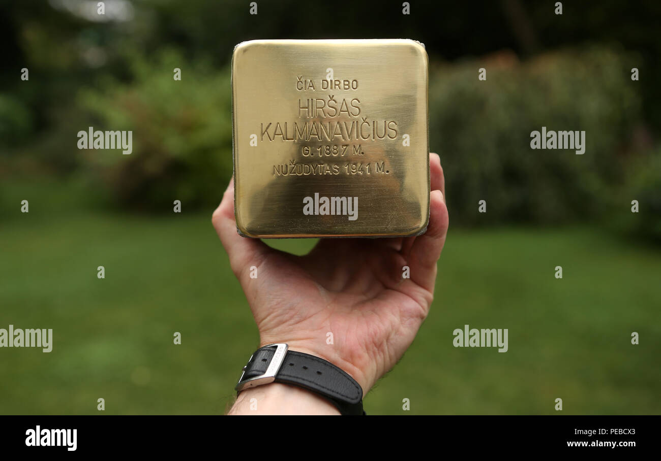 Berlin, Germany. 14th Aug 2018. A completed Stolperstein ('stumbling ...
