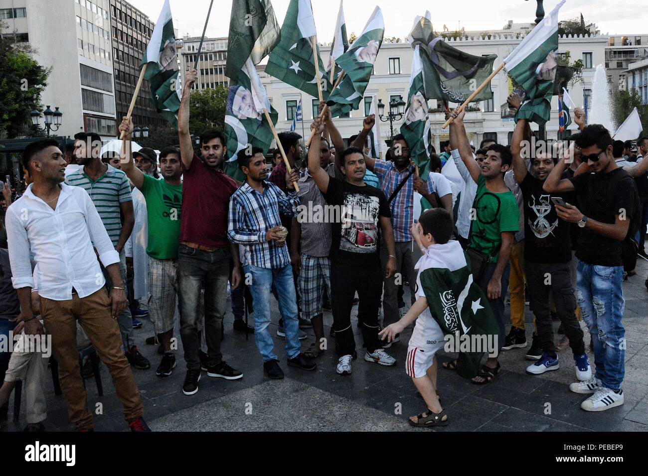Athens, Greece. 14th Aug, 2018. Members of Pakistan community seen ...