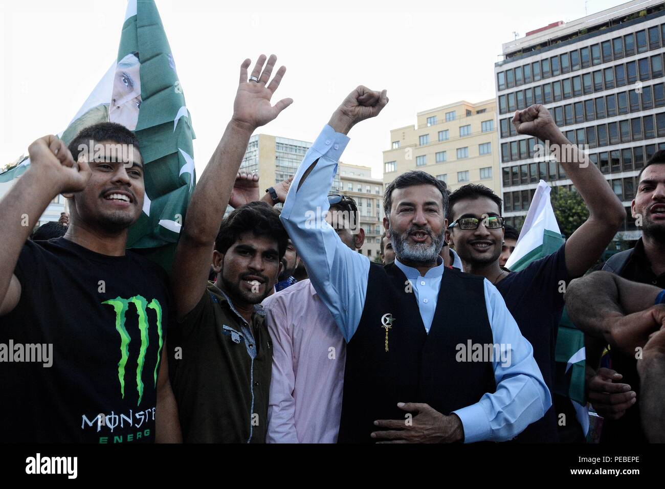 Athens, Greece. 14th Aug, 2018. Members of the Pakistan community seen ...