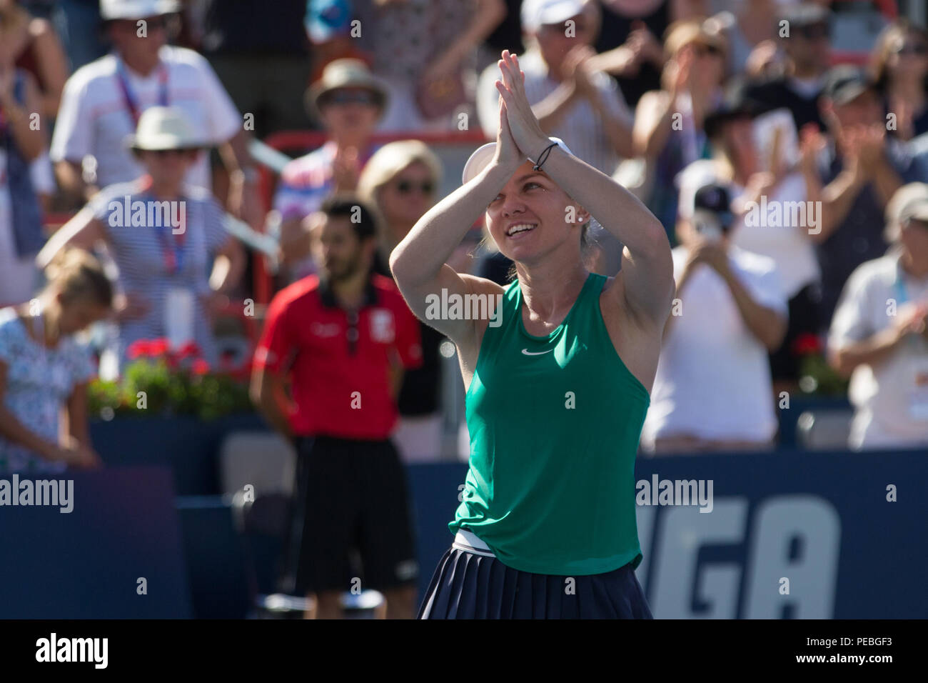 August 12, 2018: Simona Halep celebrates winning the final of the ...